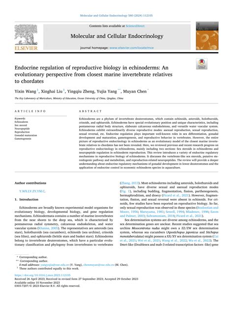 Pdf Endocrine Regulation Of Reproductive Biology In Echinoderms An