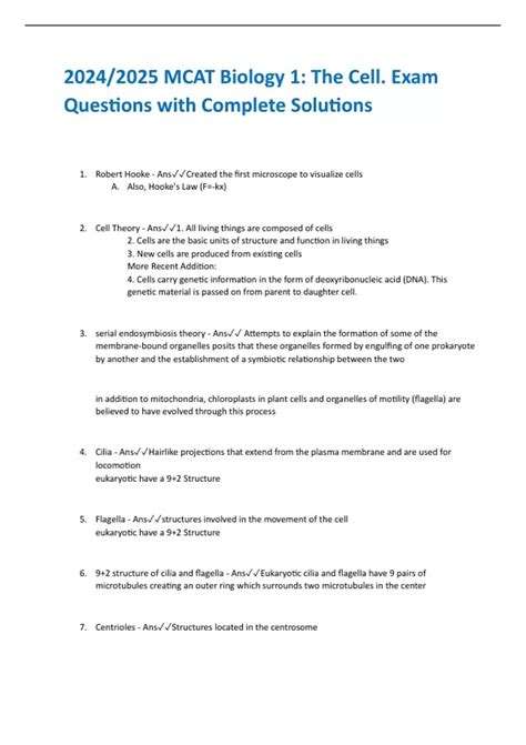 2024 2025 Mcat Biology 1 The Cell Exam Questions With Complete Solutions 2024 2025 Mcat