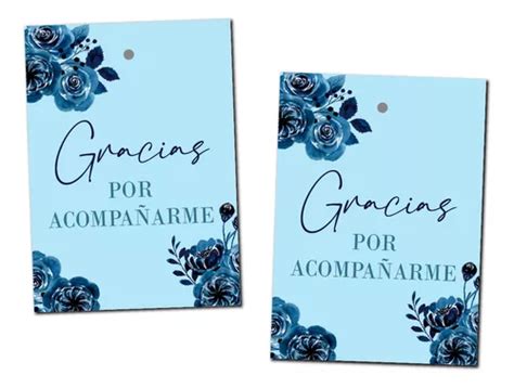 100 Etiquetas Gracias Por Acompañarme Colgante Lino Azul