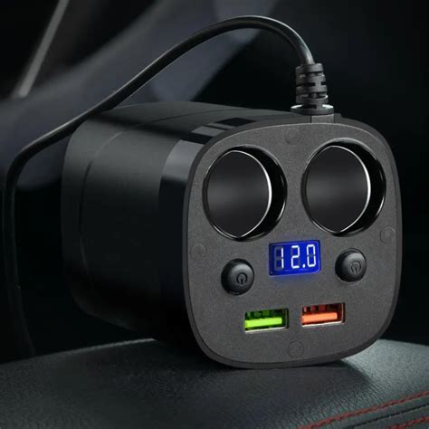 차량용 충전기 담배 라이터 어댑터 스플리터 2 소켓 Qc30 고속 충전 컵 홀더 Led 전압계 디스플레이 스위치