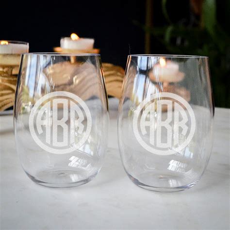 Monogrammed Stemless Wine Glasses And Champagne Flutes Gb Design House