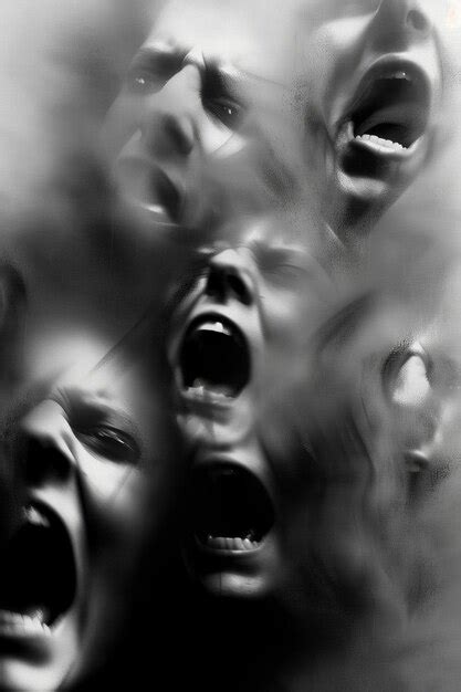Abstract Image Of Anguished Faces Overlapping In A Haunting Surreal