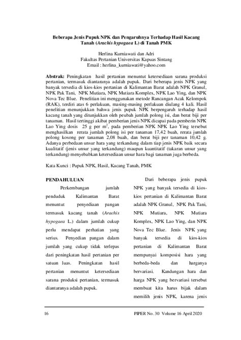Pdf Beberapa Jenis Pupuk Npk Dan Pengaruhnya Terhadap Hasil Kacang
