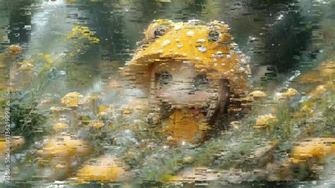 Mischievous Pixie Plays Among Mushrooms In A Whimsical Forest Setting