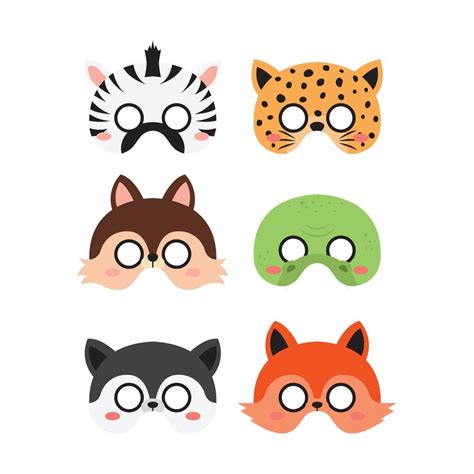 Set Animal Face Mask Flat Design Cartoon Icon Illustration 66429574
