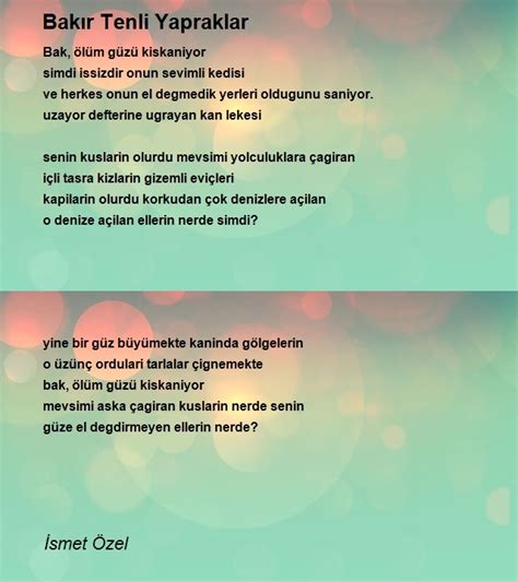 Bakır Tenli Yapraklar Şiiri İsmet Özel