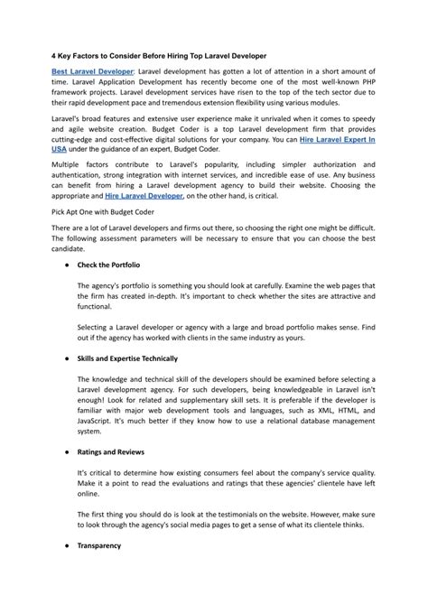 Ppt 4 Key Factors To Consider Before Hiring Top Laravel Developer Powerpoint Presentation Id