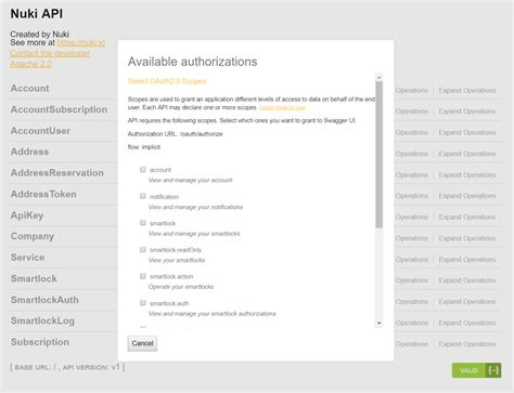 Swagger Interface Web API Nuki Developers