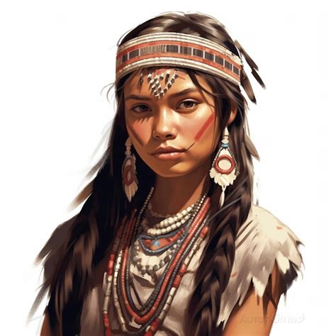 Premium Photo Painting Of A Woman With A Feather Headdress And A