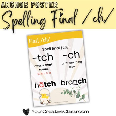 Ch Or Tch Spelling Final Ch Anchor Poster By Yourcreativeclassroom