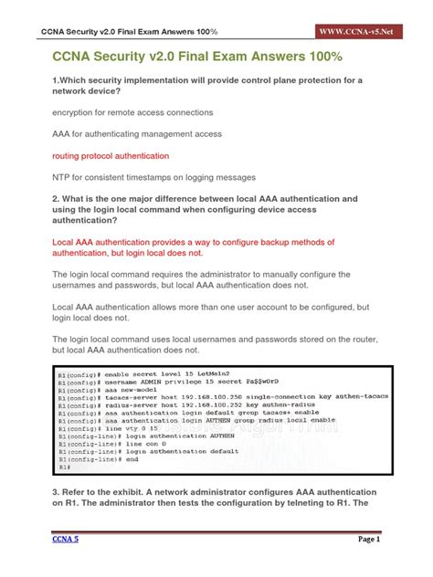 Ccna Security V20 Final Exam Answers 100 1 Pdf Pdf Cisco