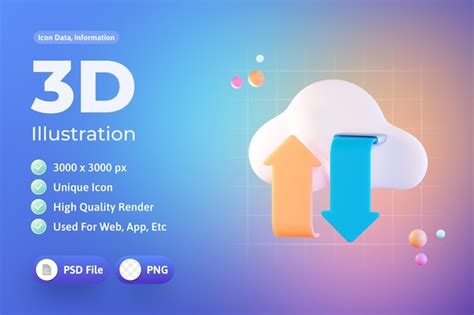 Descargar y cargar datos icono 3d ilustración Archivo PSD Premium