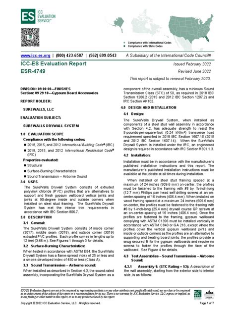 Esr 4749 From Icc Report 1 Pdf Drywall Civil Engineering