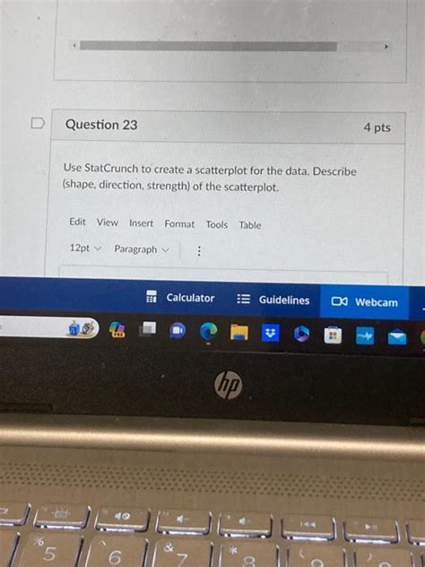 Use Statcrunch To Create A Scatterplot For The Data