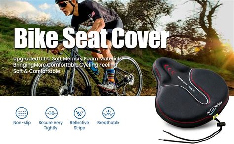 Bike Seat Cushion Cover Memory Foam Large Wide Bicycle Saddle Soft For