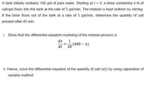 Solved A Tank Initially Contains Liters Of Water W Vrogue Co