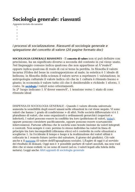 Riassunto Di Sociologia Generale Docsity