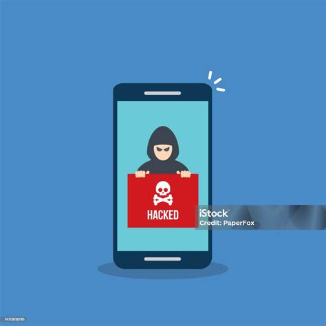Hacker Malware Notification On Mobile Phone Smartphone With Hacker Alert Spam Data On Cellphone