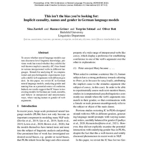 This Isnt The Bias Youre Looking For Implicit Causality Names And Gender In German Language