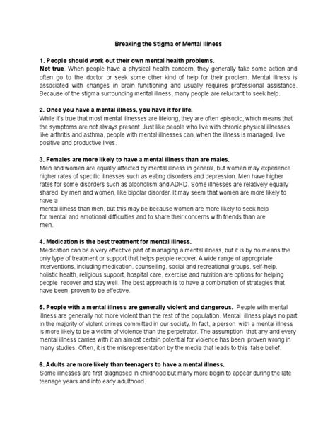 Breaking The Stigma Myth Of Mental Illness Pdf Mental Disorder