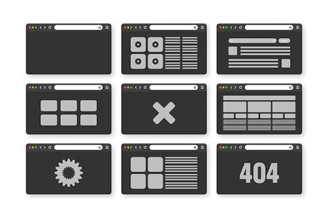 Premium Vector Web Browser Window Pages Layout With Toolbar And