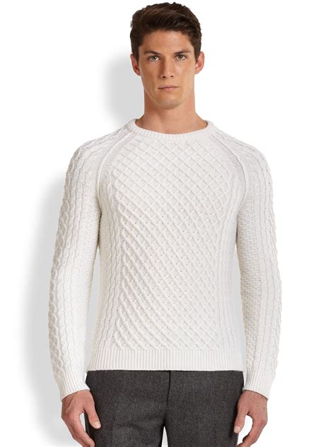 Lyst Vince Cashmere Wool Cableknit Sweater In White For Men