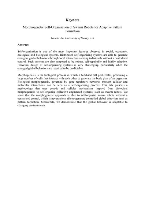 Pdf Morphogenetic Self Organisation Of Swarm Robots For Adaptive Pattern Formation