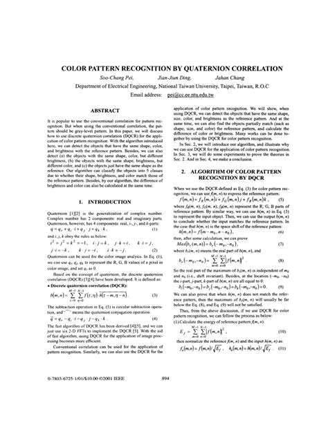 Pdf Color Pattern Recognition By Quaternion Correlation