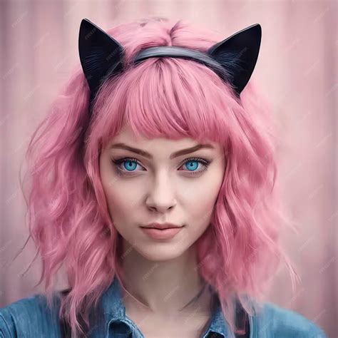 A Woman With A Cat Head And A Cat On Her Head Premium Ai Generated Image