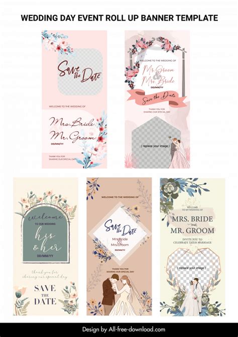 Wedding Event Banner Templates Collection Elegant Classical Vertical