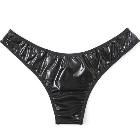 IEFIEL Femme Erotique String Cuir Verni Slip Sous Vêtement de Nuit