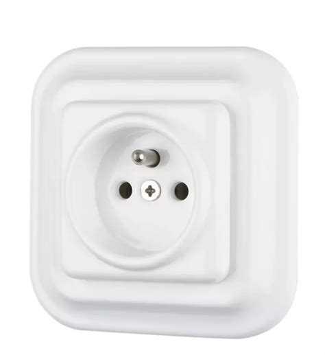 Gniazdo ceramiczne podtynkowe z uziemieniem białe retro Kwadrat