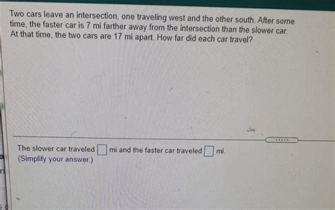 Solved Two Cars Leave An Intersection One Traveling West