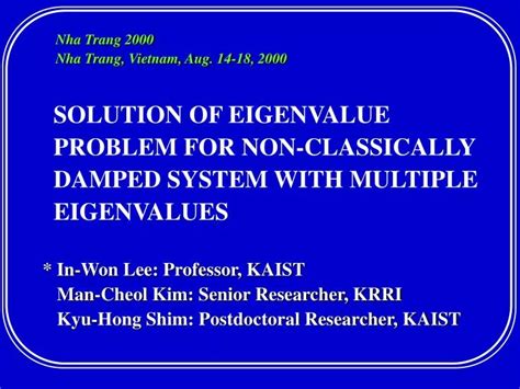 Ppt Solution Of Eigenvalue Problem For Non Classically Damped System With Multiple Eigenvalues
