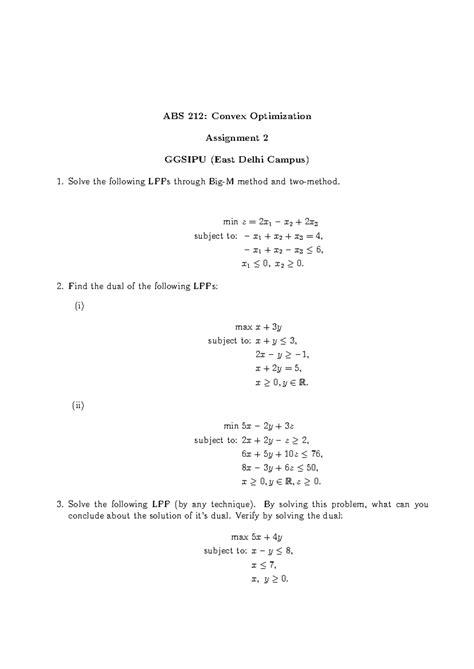 Assignment 2 Convex Optimization Abs 212 Convex Optimization