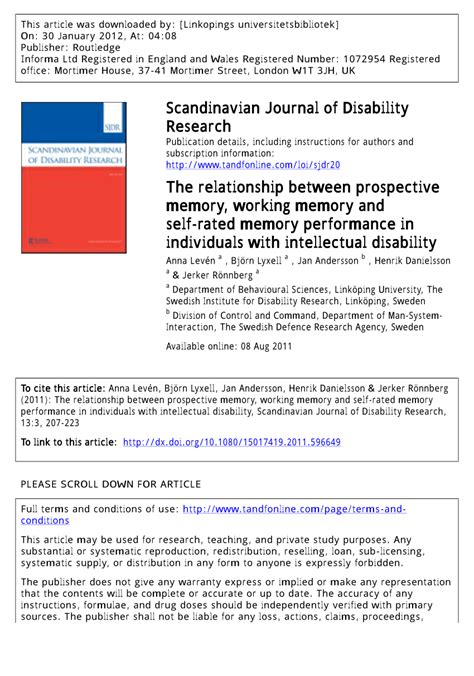 Pdf The Relationship Between Prospective Memory Working Memory And Self Rated Memory