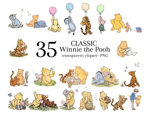 Classic Winnie The Pooh And Friends Clipart Digital 35 Bundle Clip Art