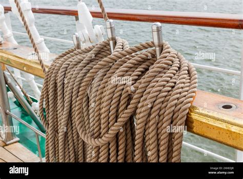 Pine Trail With Fixed Running Rigging An Old Sailing Ship Closeup Of