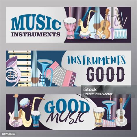 Desain Banner Kreatif Dengan Alat Musik Ilustrasi Stok Unduh Gambar