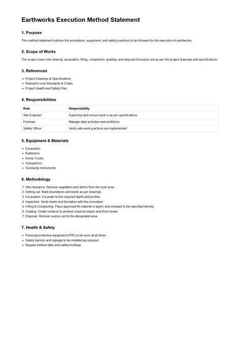 Comprehensive Method Statement Template For Road Construction Projects