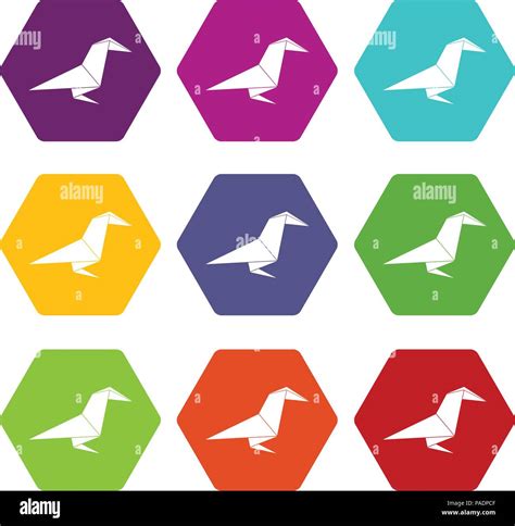 Origami Raven Icons Set 9 Vector Stock Vector Image And Art Alamy