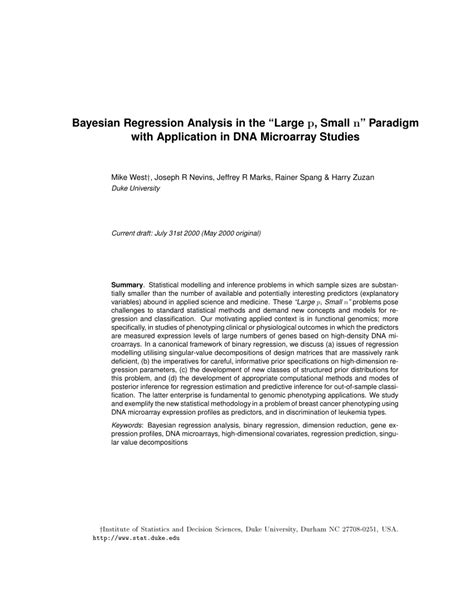 Pdf Bayesian Regression Analysis In The Large P Small N Paradigm