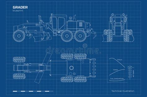 Outline Grader Drawing Industrial Cargo Transport Side Top And Front