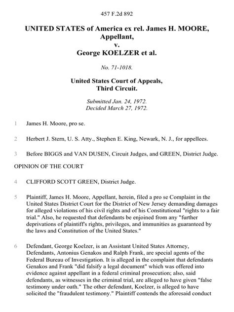 United States Of America Ex Rel James H Moore V George Koelzer 457