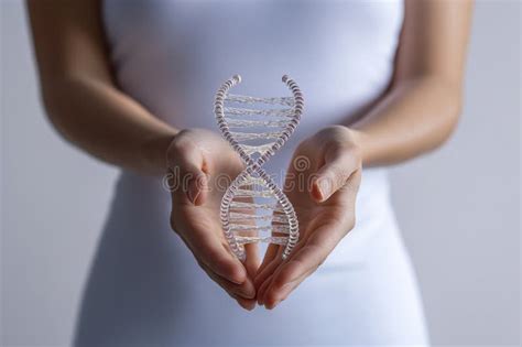 Doctor Holding Futuristic Glass Dna Double Helix In Laboratory Stock Image Image Of Helix