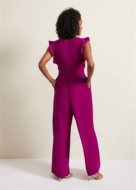 Ayla Magentafarbener Wickel Jumpsuit Mit Rüschen