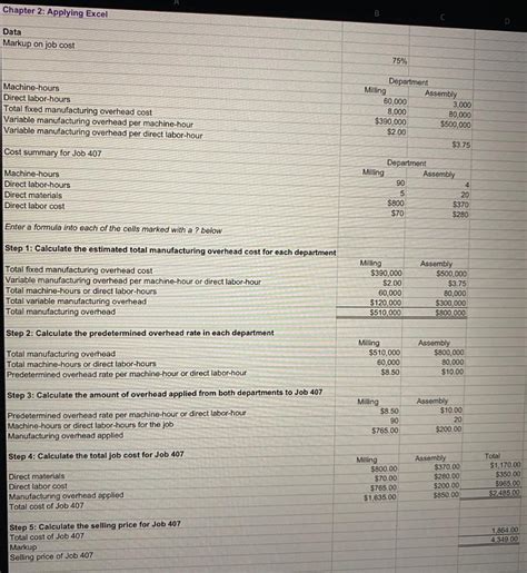 Solved Chapter 2 Applying Excel В Data Markup On Job Cost