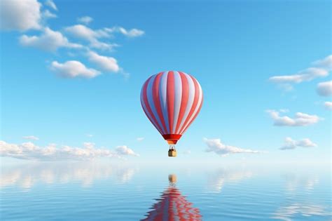Premium Ai Image A Hot Air Balloon With The Reflection Of Clouds In