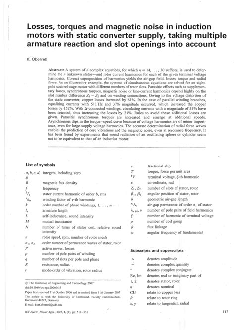 Pdf Losses Torques And Magnetic Noise In Induction Motors With