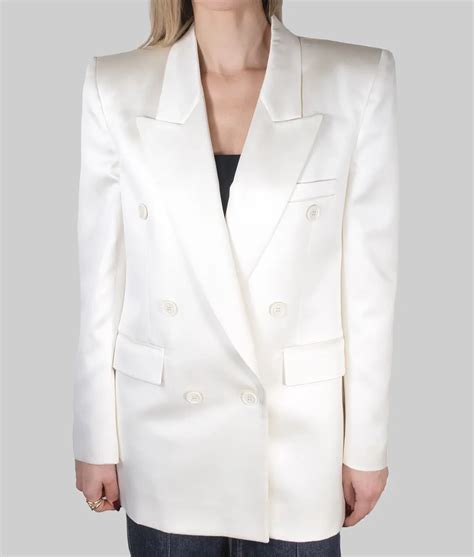 Selena Gomez Double Breasted White Blazer Lucacci Leather